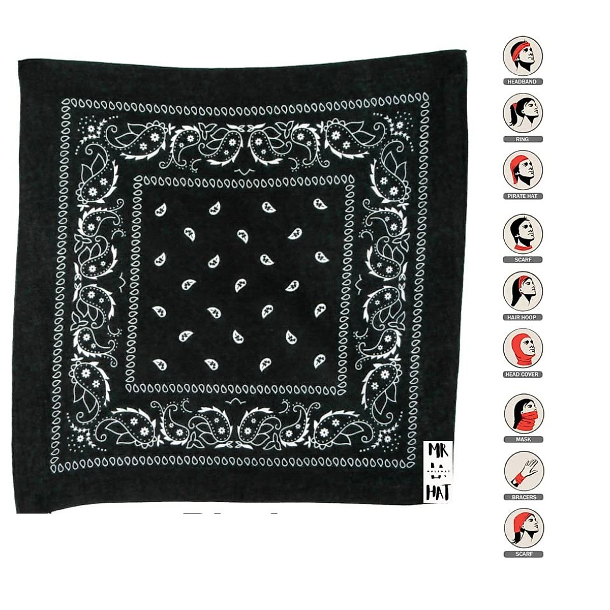 Mrlahat 6089 Yupoong Yp by Flexfit 6-Panel Structured Flat Visor Classic Snapback Cap with Black Bandana (Black)