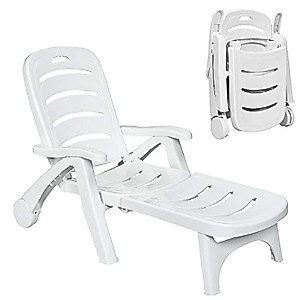 HAPPYGRILL Foldable Patio Lounger Chaise Chair with Wheels for Outdoor Patio Poolside