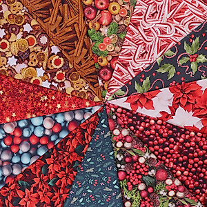 Mook Fabrics Cotton 2024 Christmas Festive Stars, Red Cut by The Yard