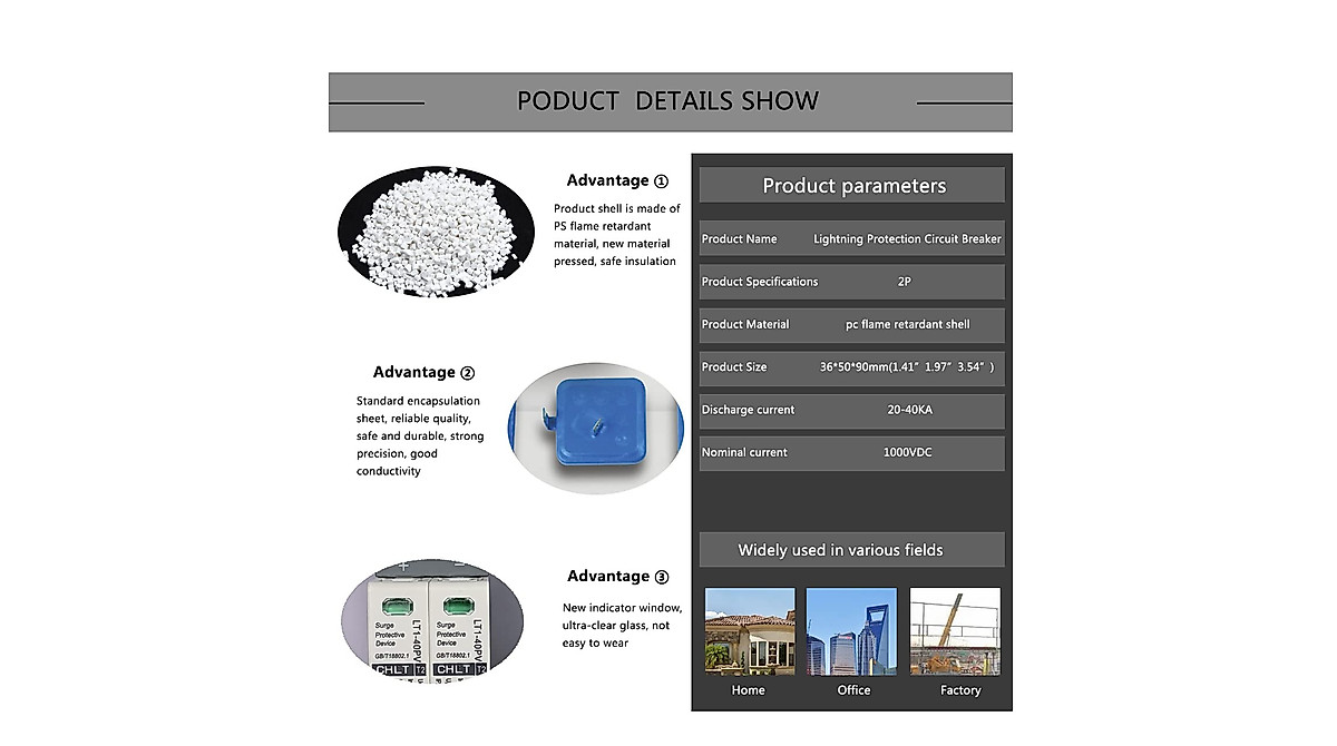 2P Surge Arrester Device, DC Protector Breaker Device 1000V DC Voltage ...