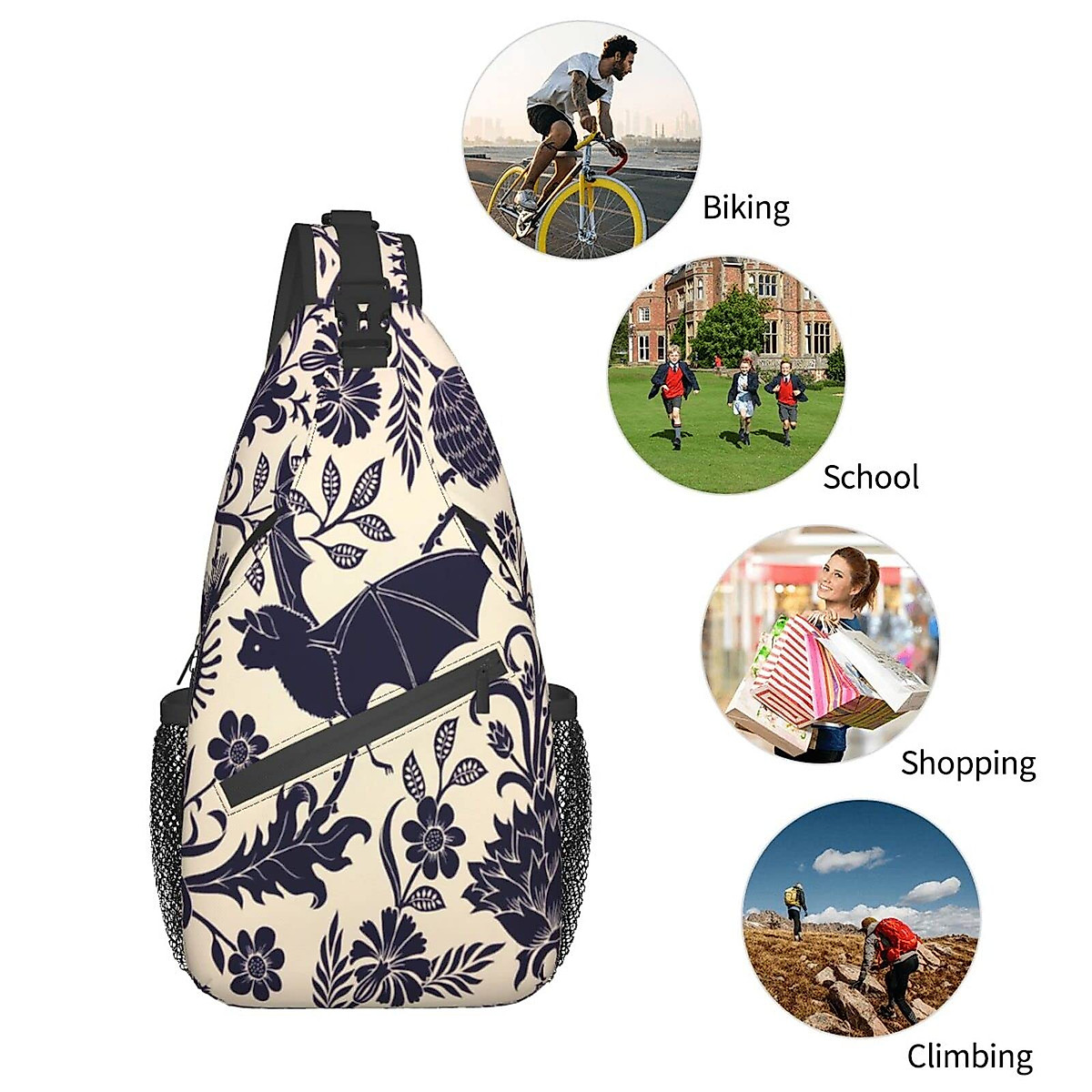 AJUNJUNPAI Halloween Bat Flower Shoulder Bags Mini Sling Bag Crossbody Fashion Chest Daypack For Men Women Outdoor Cycling Hiking Travel