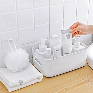 FEOOWV Small Plastic Storage Baskets, 8 Pack, White, Portable, Stackable, Multipurpose, BPA Free, Ideal for Pantry, Fridge, Closet, Bedroom, Office