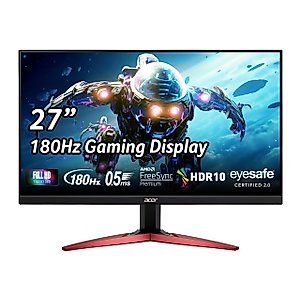 Acer Nitro 27" Full HD 1920 x 1080 PC Gaming IPS Monitor | AMD FreeSync Premium | 180Hz Refresh | Up to 0.5ms | HDR10 Support | 99% sRGB | 1 x Display Port 1.2 & 2 x HDMI 2.0 | KG271 M3biip,Black