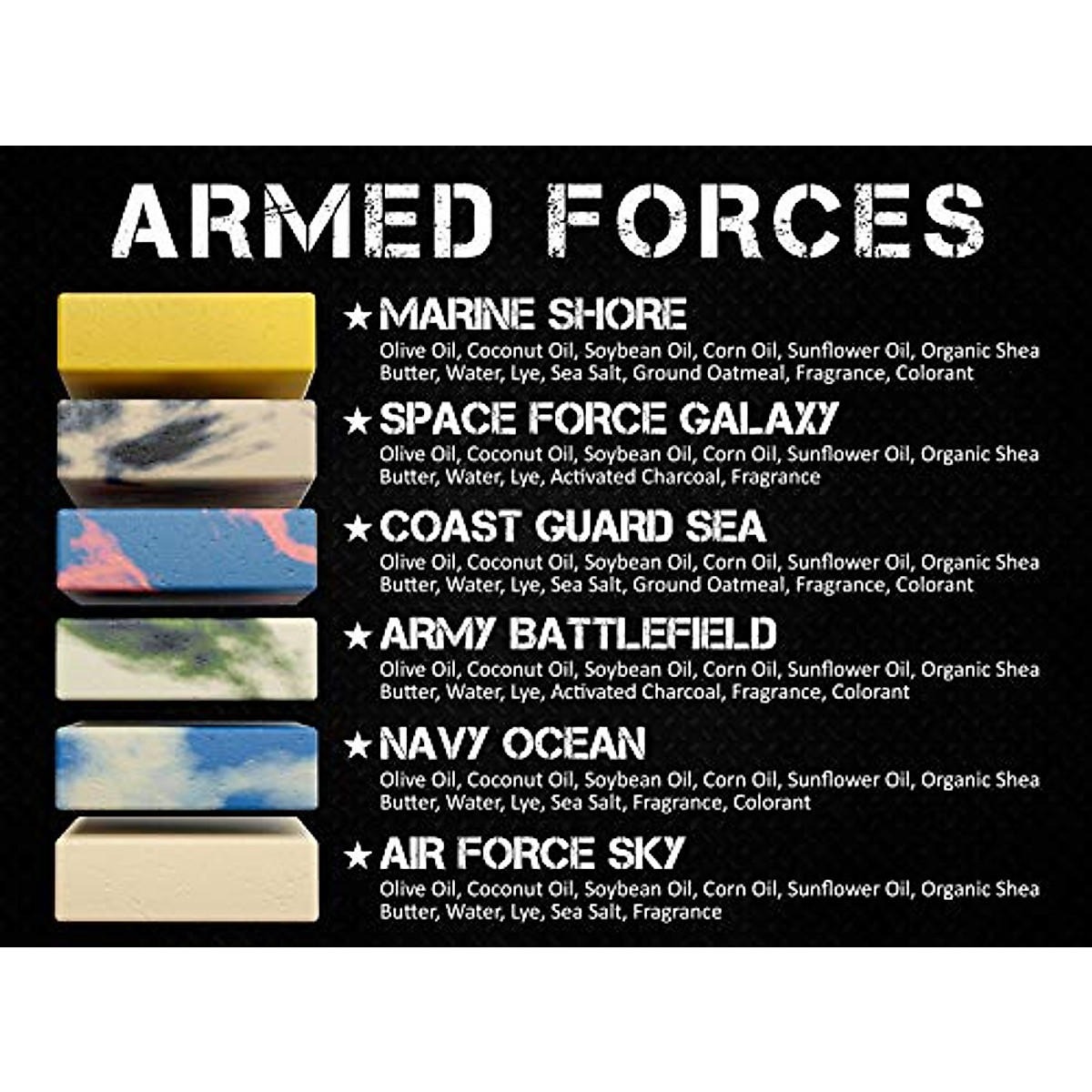 NATURAL AMERICAN SOLDIER Men’s Bar Soap – 100% All Natural, Masculine Scents, Essential Oils, Organic Shea Butter, No Harmful Chemicals – (6pk) Natural Soap Bars for Men - Made in USA - Man Soap, 5 oz