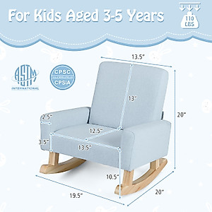 HONEY JOY Toddler Rocking Chair, Kids Rocker Chair with Solid Wood Legs & Linen Fabric, Kids Furniture Sofa w/Anti-Tipping Design, Toddler Couch for Kids Room, Playroom, Nursery, Bedroom (Blue)