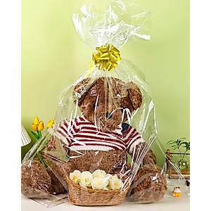 NPLUX 5 Pack Cellophane Gift Bags Large Treat Bags Clear Plastic Gift Bags Cellophane Wrap for Gift Baskets (30×40IN)