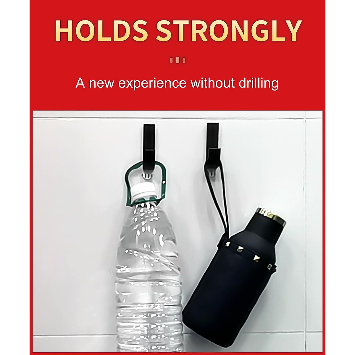 PHIXBEAR Damage Free Hanging Wall Hooks with Adhesive Strips, Adhesive Hooks for Hanging Heavy Duty, Removable Black Sticky Hooks, 6 Metal Hooks and 12 Strips