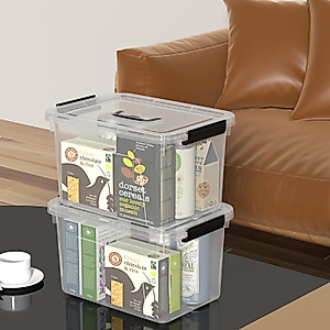 Wekioger 4 Pack 10 L Plastic Storage Box, Clear Latching Bin with Handle