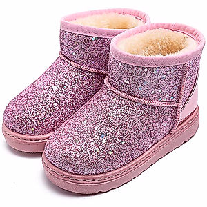 techcity Boys Girls Winter Warm Snow Boots Sequin Fur Lined Waterproof Boot Glitter Princess Outdoor Shoes(Toddler/Little Kid)