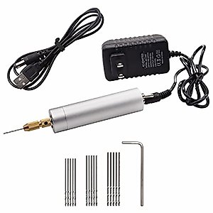 Dianrui Mini Portable Electric Handheld Aluminum Drill with 15pcs 0.8-1.2mm Twist Drills and 1pcs 1.5mm Wrench, Including 1pcs 2A Power Supply and 1pcs USB Adapter Wire K1-033-set