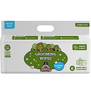 Pogi's Grooming Wipes Home & Travel Bundle - 100-Count Grooming Wipes for Home and 120-Count Packs for Travel