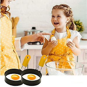 GUAGLL 4Pcs Omelette Model Egg Ring Iron Spray Non-stick Round Omelette Model with Silicone Brush