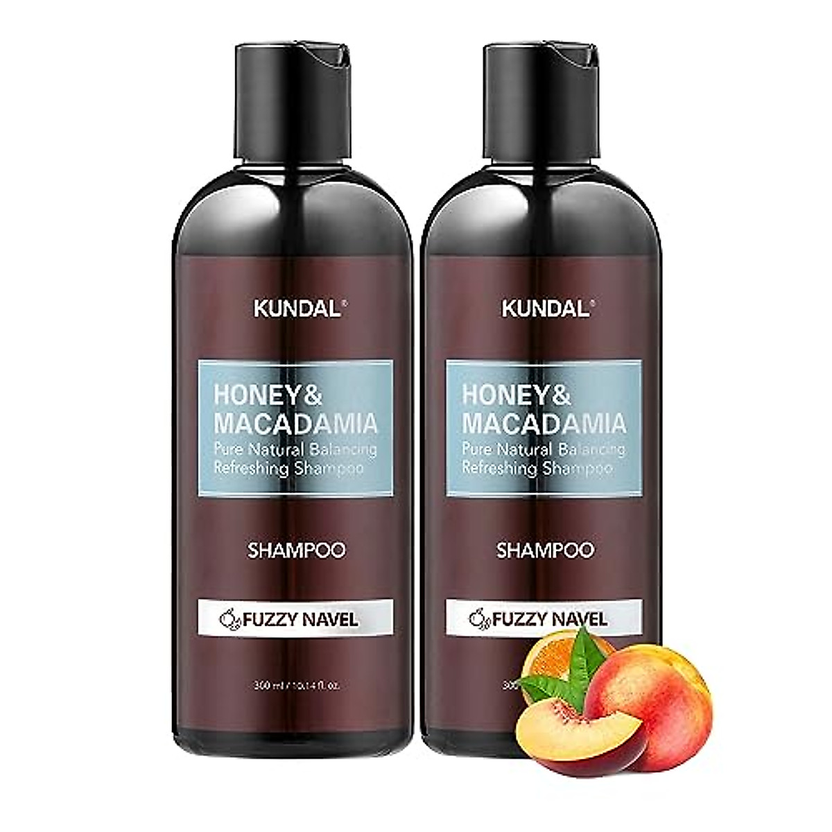 KUNDAL Natural Hair Shampoo Set [Fuzzy Navel] Ultimate Damage Hair Repair Strengthen, Nourish dry, with Honey, Argan Oil, Macadamia Oil, Free Sulfate 600ml(20.3 Fl Oz)