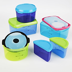 Fit & Fresh Kids' Reusable Lunch Box Container Set with Built-In Ice Packs, 14-Piece Healthy Lunch and Snack Kit, BPA-Free Microwave Safe, Portion Control