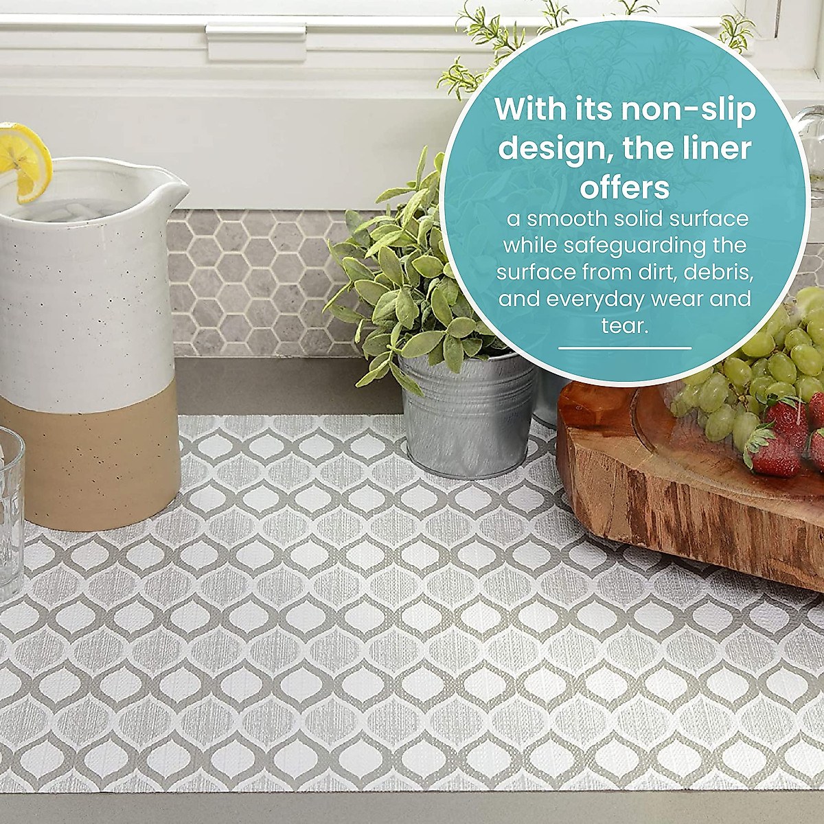 Con-Tact Brand Grip Prints Durable Adhesive Non-Slip Shelf and Drawer Liner, 18" x 4', Savoy Stone