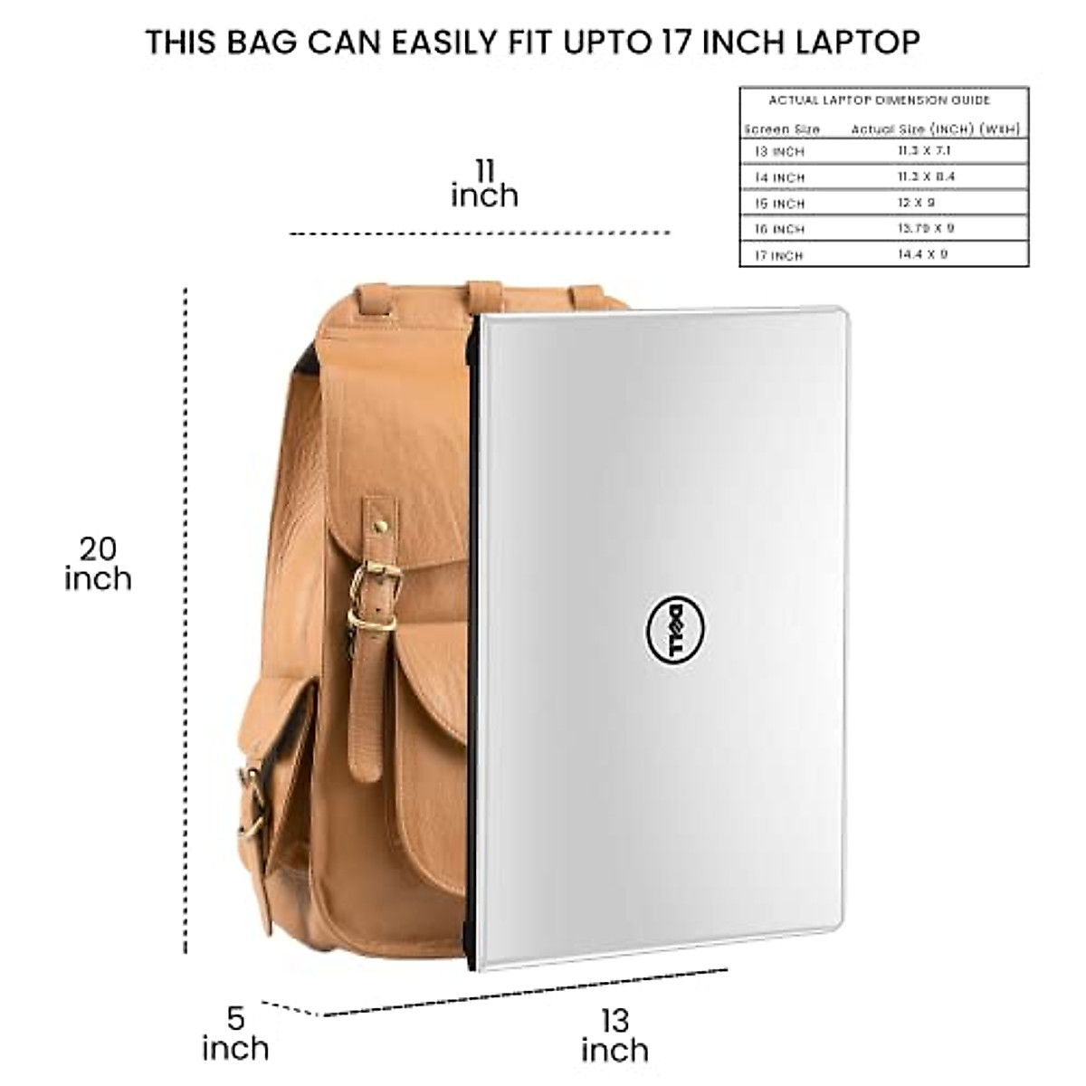 Handmade World Vintage Full Grain 20 Inch Leather Laptop Backpack Casual Bookbag Daypack Camping Travel Rucksack Knapsack (Camel Brown)