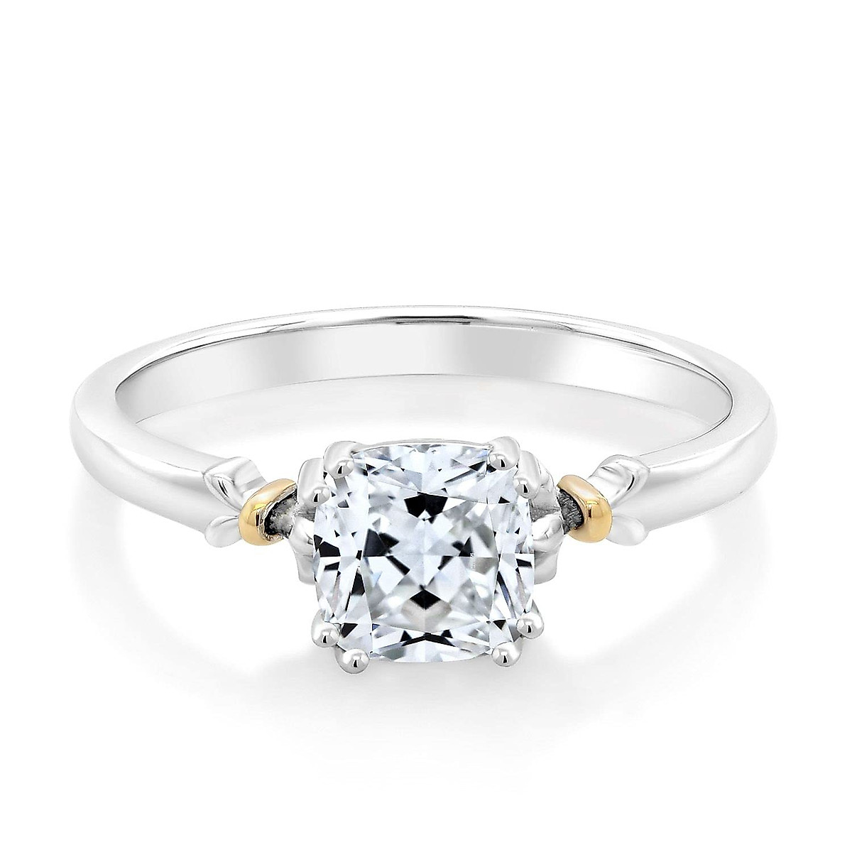 Gem Stone King 925 Sterling Silver and 10K Yellow Gold 6MM Cushion Cut Gemstone Birthstone Engagement Ring | Wedding Anniversary Promise Ring For Women | Available In Size 5, 6, 7, 8, 9