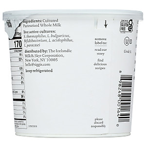 Siggi’s Icelandic Strained Whole Milk Yogurt, Plain, 24 OZ. – Thick, Protein-Rich Yogurt Snack