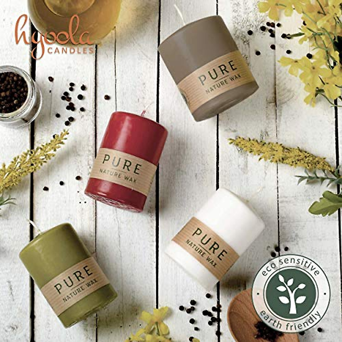 Hyoola Pure Natural Pillar Candles - Made of 100% Natural Wax - Paraffin Free - 2.3 x 3.5 Inch - White Pillar Candles - 4 Pack