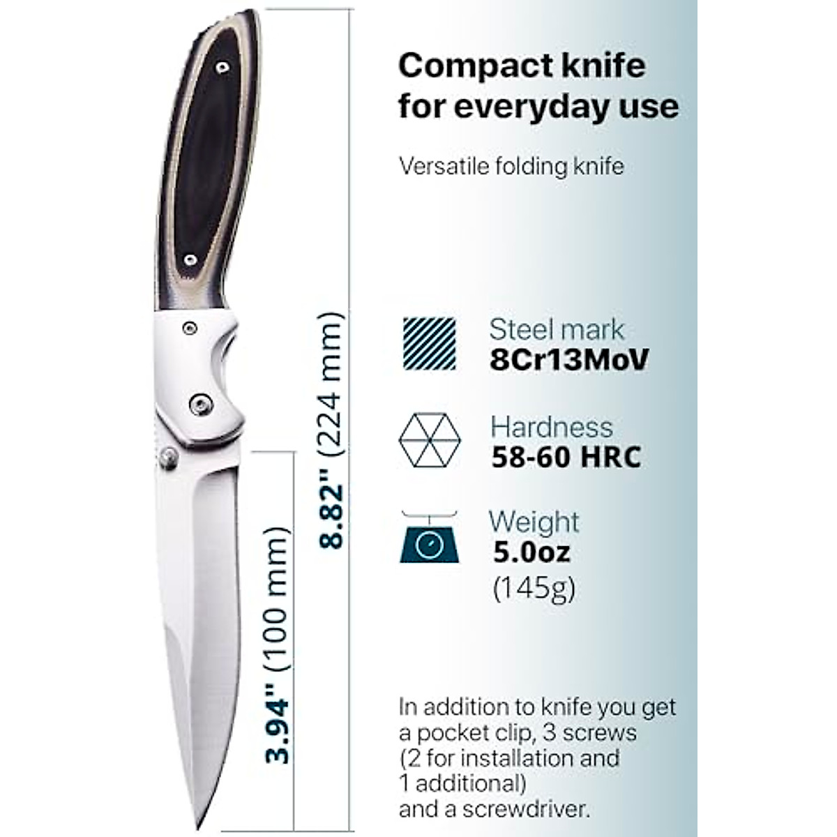 Grand Way Pocket Knife - Tactical Survival Folding Knives with Pocket Clip for Men Women - Best EDC Work Camping Hiking Hunting Knives - Sharp Blade Tool - Birthday Christmas Gifts for Men 04003