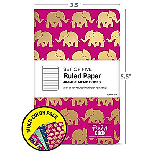 Elan Publishing Company Field Notebook / Pocket Journal - Gold Foil Patterns - Lined Memo Book (3.5"x5.5") - Pack of 5