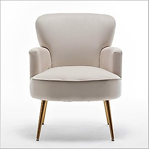 Container Furniture Direct Trendy Velvet Accent Chair with Gold Metal Legs, Upholstered Armchair for Small to Mid-Size Spaces, Modern Living Room, Bedroom, Vanity Desk and Entryway, Medium, Ivory