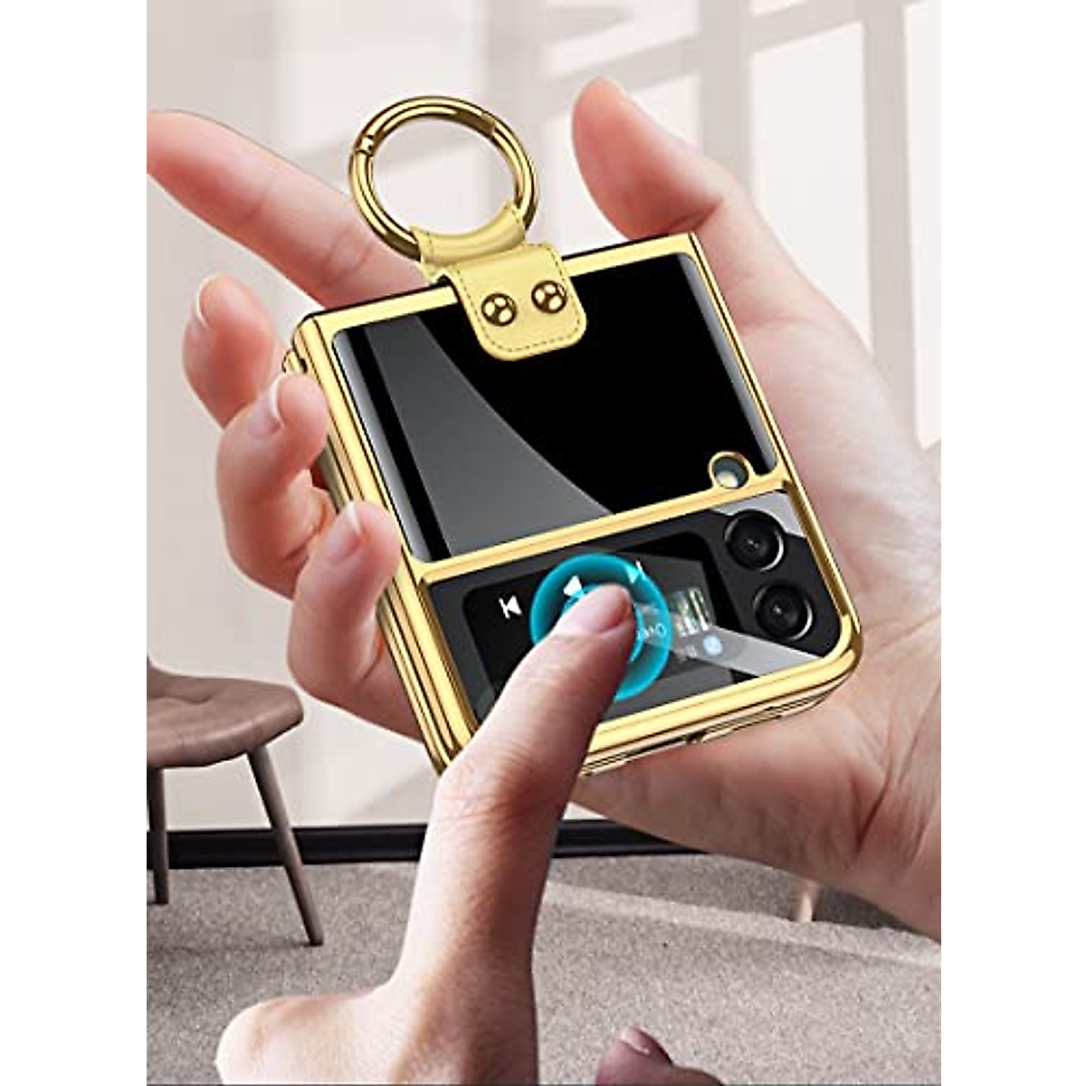 SHIEID Samsung Z Flip 4 Case, Z Flip 4 Case with Ring Phone Case, Electroplating Color Painting Tempered Glass Protective Cover for Samsung Galaxy Z Flip 4 5G, Limited Edition Gray