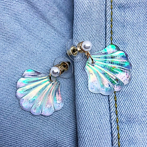 1 Pair Color Change Pearls Sea Shell Stud Earrings Beach Jewelry Gifts for Women for Halloween Party