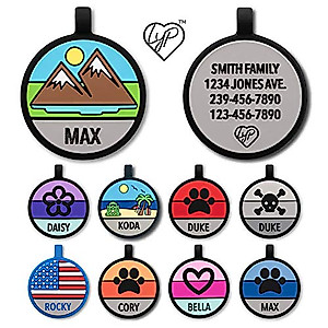 LYP - Our Original Soundless Pet ID Tag - Largest Line of Silicone Dog Tags - No More Jingling Dog Tags -Durable - Never Fades - Customized Deep Engraved Silicone (Mountain)