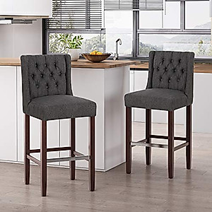 Christopher Knight Home Spencer Contemporary Wingback Fabric Barstools (Set of 2), Charcoal and Espresso