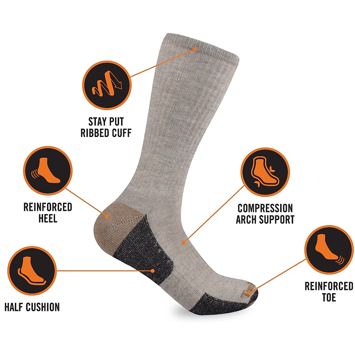 Timberland 4-Pack Comfort Crew Socks, Brown, Men's 6-12