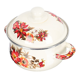 YARNOW Retro Flower Enamel Stew Stockpot-Random Pattern- Non- Stick Ceramic Coated Low Stockpot Stew Pot with Lid 16cm Quart Stockpots Soup Casserole Pasta Milk Sauce Pot for Home Kitchen Cooking