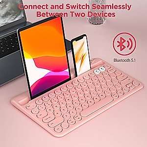 Samsers Multi-Device Bluetooth Keyboard, Rechargeable Wireless Bluetooth 5.1 Keyboard with Integrated Stand, Support 2 Devices for Smartphone Tablet iPad Laptop MacBook PC iOS Android Windows - Pink