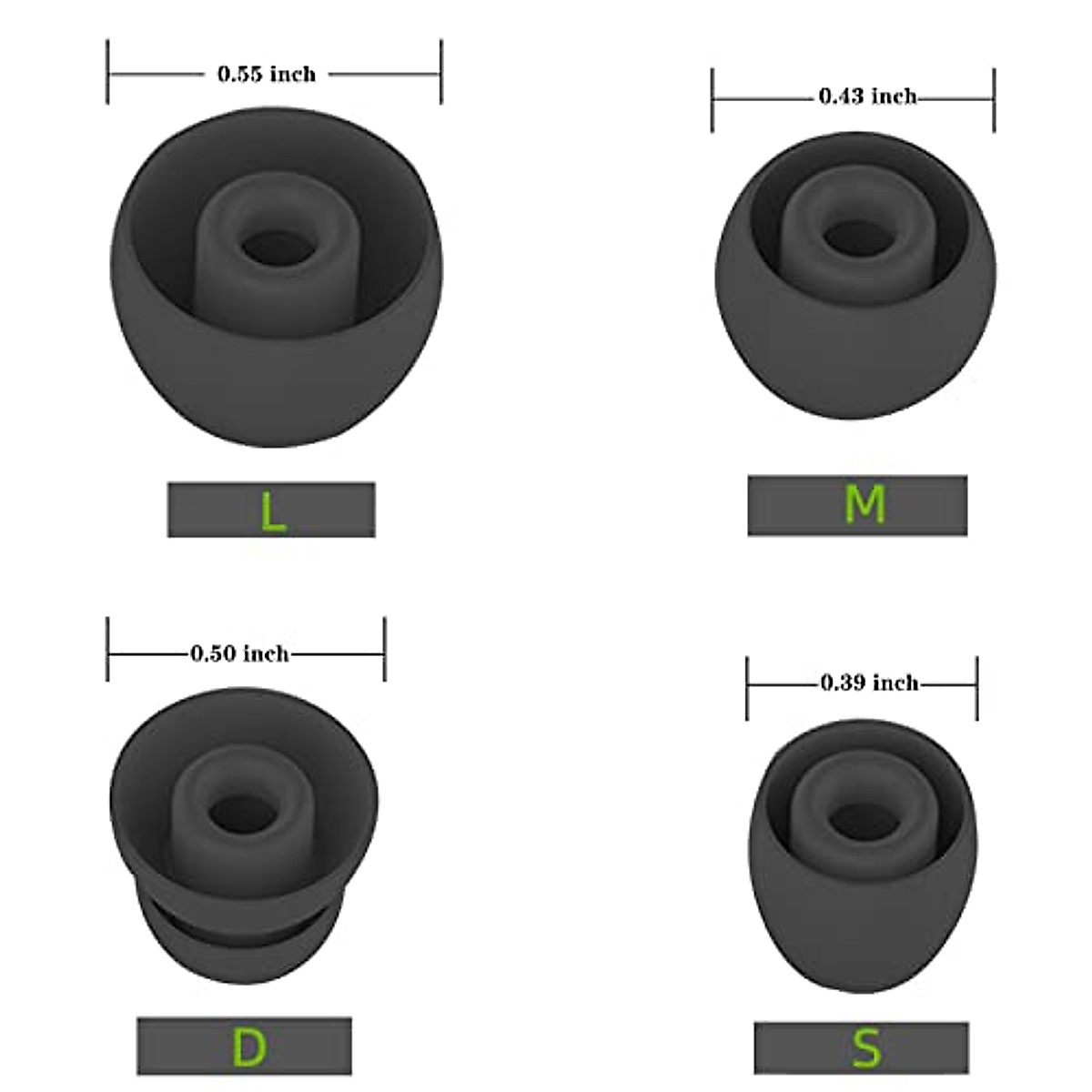 PB3 Earbuds Replacement Tips Compatible with Beats Powerbeats3 Wireless Stereo Headphones 4 Pairs Small Medium Large and Double Flange (Grey)