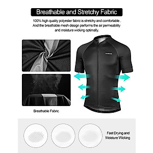 INBIKE Cycling Jersey Men, Full Zip Short Sleeve Shirt Bike Accessories Running Tops Bike Biking Shirt Black Large