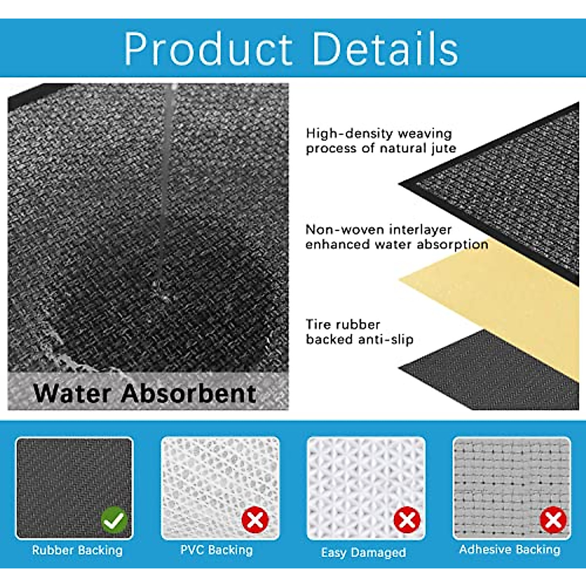 Carpet Runners for Hallway 10ft Non Slip, Water Absorbent Floor Rug Carpet with Rubber Backing, 120x28 inch Farmhouse Indoor Washable Area Rug Throw Rug for Entryway Porch Backyard Dining Room, Black