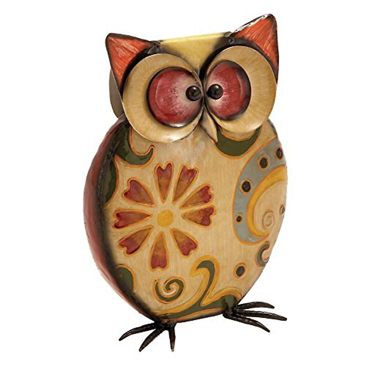 Deco 79 Metal Owl Indoor Outdoor Garden Sculpture with Floral Pattern, 8" x 4" x 11", Yellow