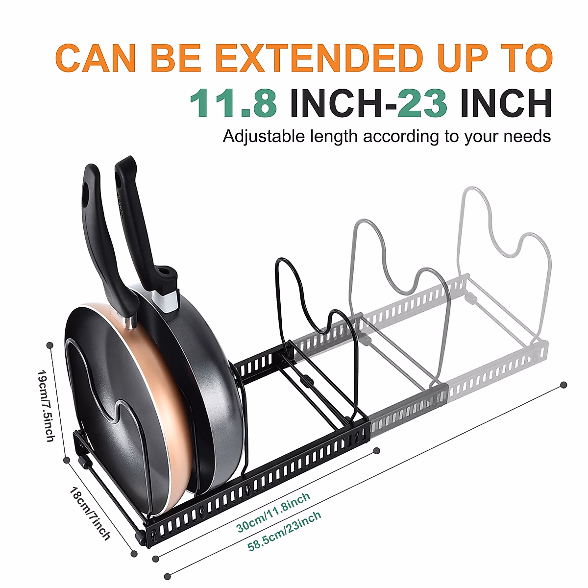 aceyoon Expandable Pots and Pans Organizer Under Cabinet with 10 Adjustable Compartment, Kitchen Pot Lid Organizer, Pan Rack Holder for Kitchen Cabinet Pantry Cookware Baking Frying Rack