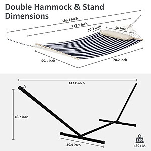 SUNCREAT Double Hammock with Stand Included, Outdoor Portable Hammock with Stand, Blue