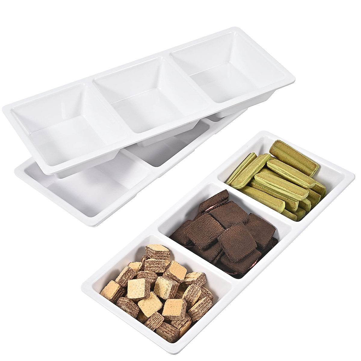 Blue Boat 15" x 6" Melamine Rectangular 3 Compartment Serving Platter Set of 3