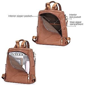 CLUCI Women Wallet Large Leather Zip Around Card Holder Travel Clutch Wristlet Two-toned Brown Bundles with Women Backpack Purse Leather Large Travel Bag Ladies Shoulder Bags Red-Brown