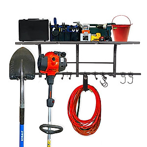 lukar Garage Tool Organizer Wall Mount, Adjustable Garage Tool Storage Rack, Garden Tool Storage Rack with 6 Hooks, Max 290 lbs Garage Storage for Garden Tools,Chair, Broom,Shovels, Trimmers.