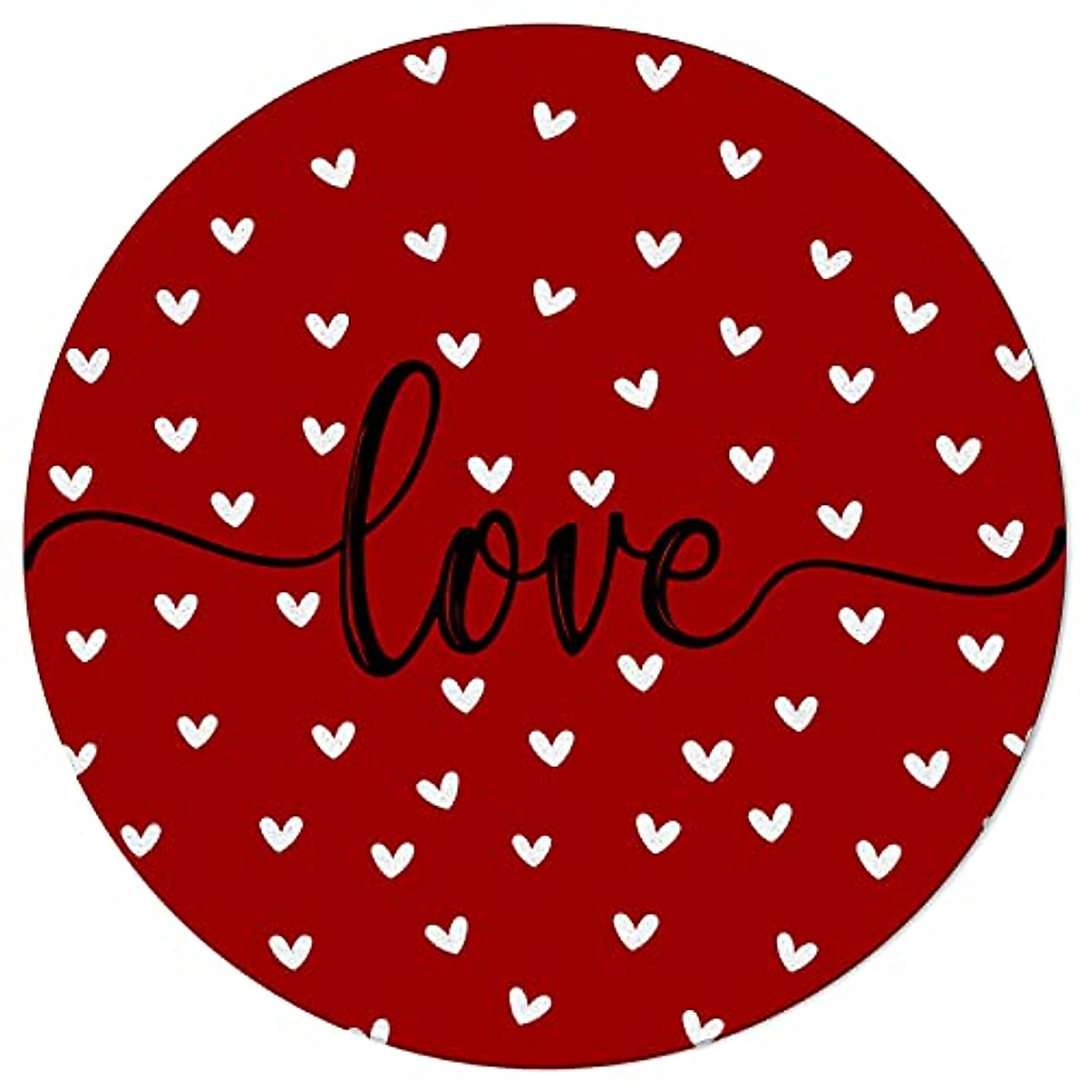 Indoor Large Round Area Rug for Living Room Kitchen Rug Happy Valentine's Day Sweet White Love Heart Romantic Love Anniversary Non-Slip Low-Profile Accent Throw Rug Carpet Runner Rug for Bedroom