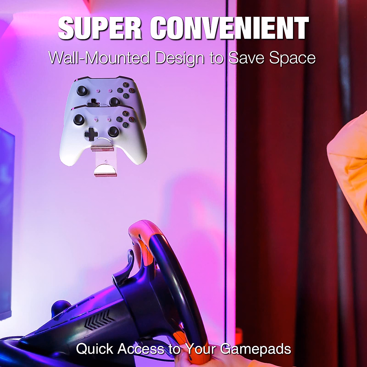 NiHome Clear Acrylic Game Controller Wall Hanger Stand, Dual Gamepad Controller & Headphone Hanger Holder for Xbox PS5 PS4 PS3 Switch, Wall Mount Stand Organizer for Gaming Accessories