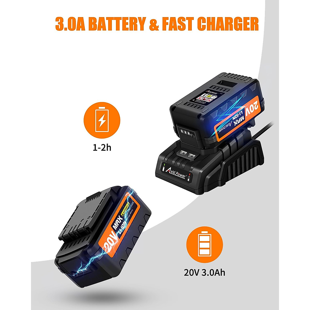 AVID POWER Cordless Angle Grinder with 4-pole Motor, 20V Cordless Grinders Tools w/3.0A Battery & Fast Charger, 4-1/2 Inch Grinding Wheels, Cutting Wheels, Flap Discs and Auxiliary Handle - Grey