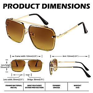 FEISEDY Sunglasses, Fashion Square Pilot Sunglasses, Vintage Metal Gradient Glasses for Men and Women, B4104