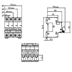 ASI AC Miniature Circuit Breaker - 3 Pole DIN Rail Mount 50 Amp 480 Volt Unit with Shock-Proof Terminations, Trip Curve C, L1, L2, L3 and Neutral Three-Phase Circuits