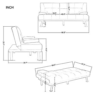 Eafurn Convertible Futon Bed, Soft Upholstered Loveseat Adjustable Sleeper, Button Tufted Sofa & Couch with Removable Pillow Top Armrests and 2 Cup Holders, Purple Polyester A