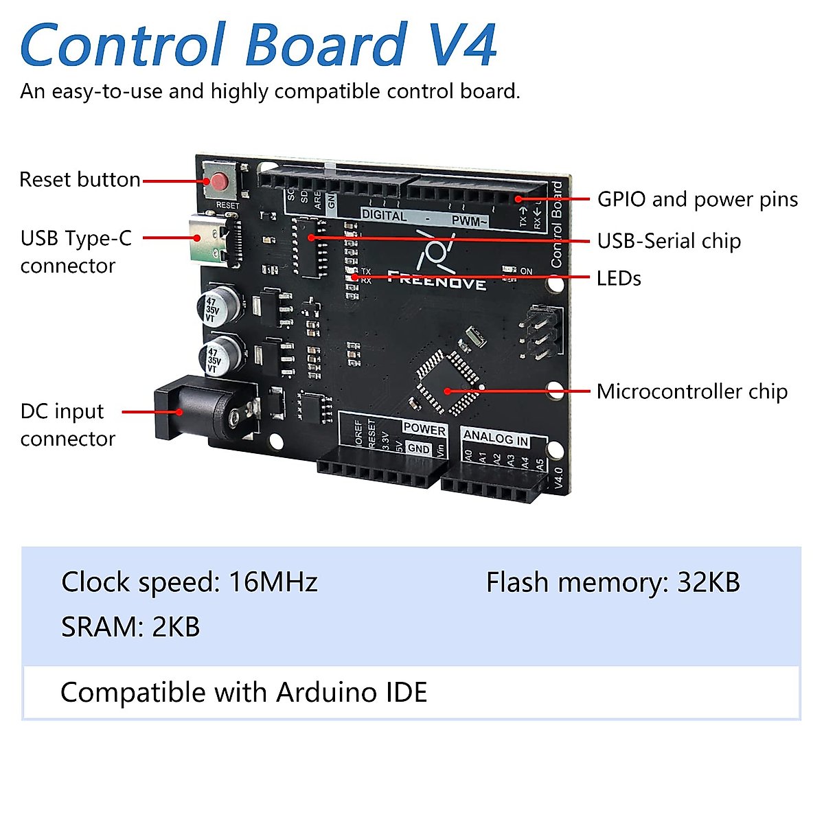 Freenove Ultimate Starter Kit with Board V4 (Compatible with Arduino IDE), 274-Page Detailed Tutorial, 217 Items, 51 Projects