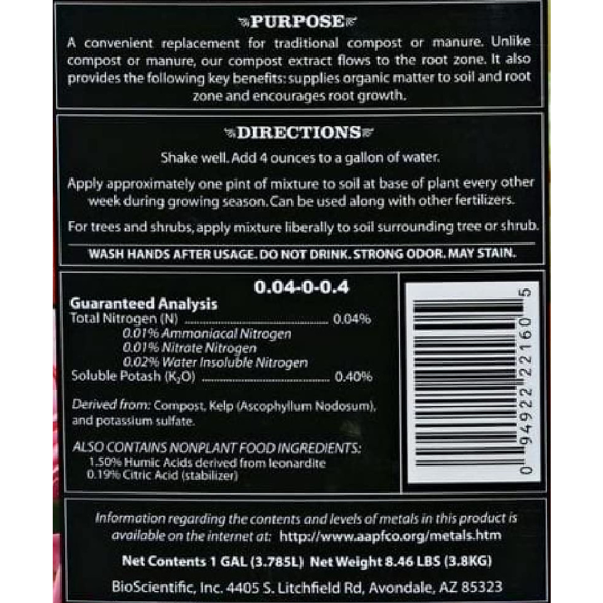Great Big Roses - Compost Extract; 1 Gallon Concentrate (Makes 32 Gallons)